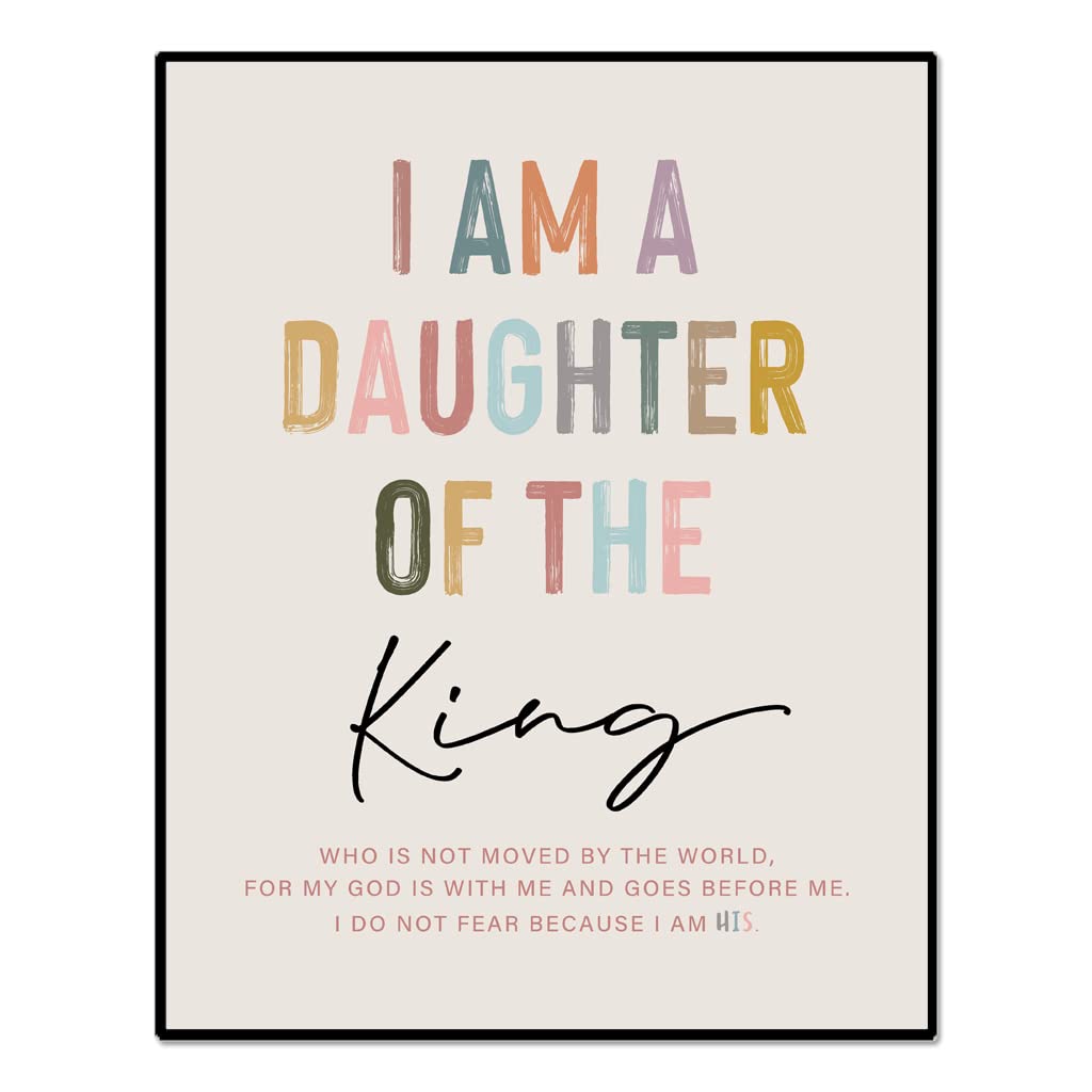 I Am a Daughter of the King Wall Art Inspirational Girl's Room Decor with Boho and Minimalist Kids Room Decor Nursery Wall Decor Daughter's Room Inspirational Prints Unframed (Daughter, 11X14 INCH)