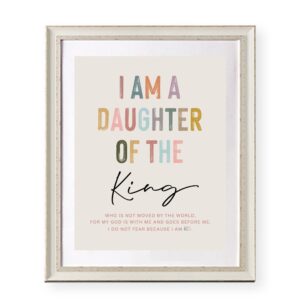 I Am a Daughter of the King Wall Art Inspirational Girl's Room Decor with Boho and Minimalist Kids Room Decor Nursery Wall Decor Daughter's Room Inspirational Prints Unframed (Daughter, 11X14 INCH)