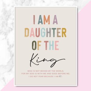 I Am a Daughter of the King Wall Art Inspirational Girl's Room Decor with Boho and Minimalist Kids Room Decor Nursery Wall Decor Daughter's Room Inspirational Prints Unframed (Daughter, 11X14 INCH)