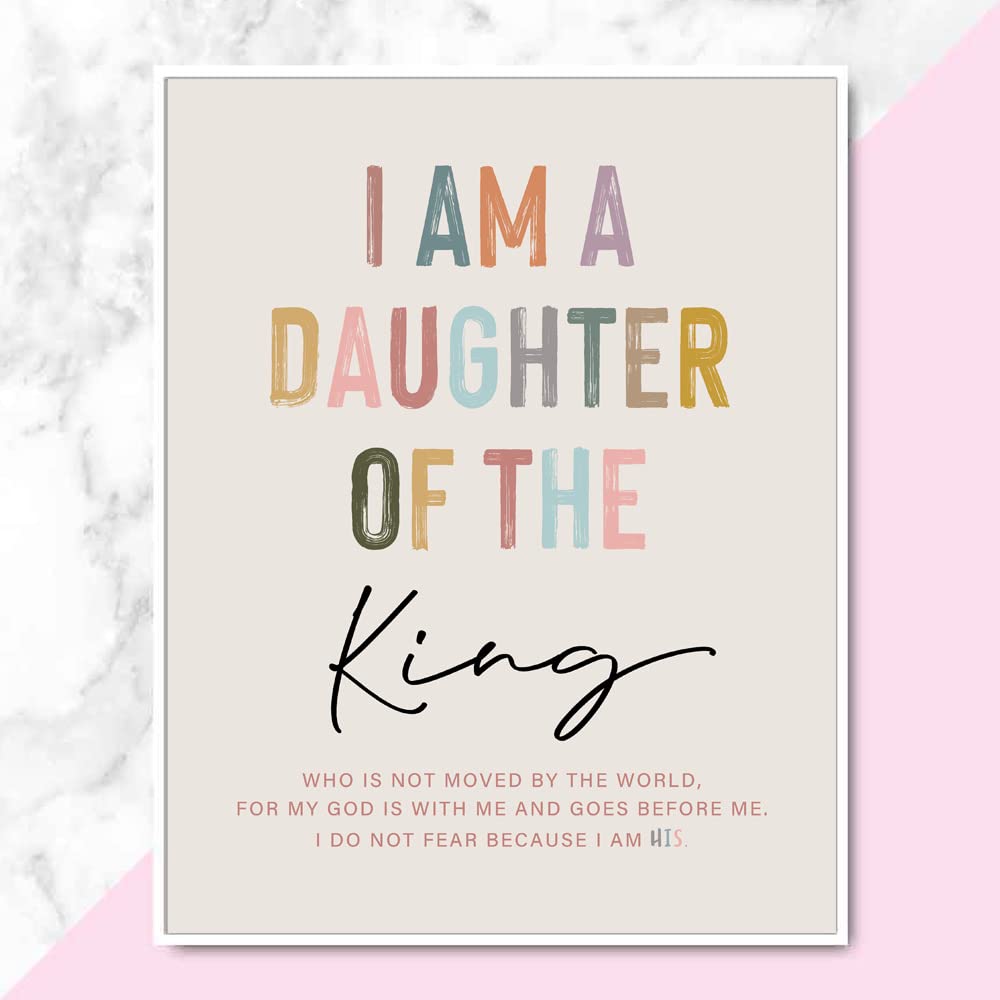 I Am a Daughter of the King Wall Art Inspirational Girl's Room Decor with Boho and Minimalist Kids Room Decor Nursery Wall Decor Daughter's Room Inspirational Prints Unframed (Daughter, 11X14 INCH)