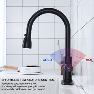 Matte Black Pull Down Kitchen Faucet with Soap Dispenser - High Arc 3-Function Kitchen Sink Faucet with Pull Down Sprayer, Stainless Steel Pull Out Kitchen Faucet Single Hole Single Handle