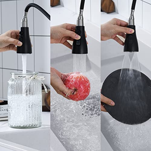 Matte Black Pull Down Kitchen Faucet with Soap Dispenser - High Arc 3-Function Kitchen Sink Faucet with Pull Down Sprayer, Stainless Steel Pull Out Kitchen Faucet Single Hole Single Handle