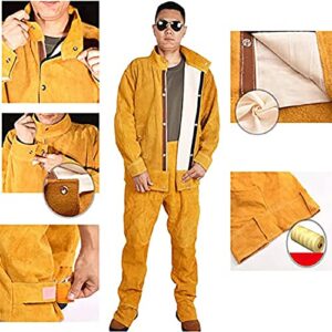 Welding Overalls Cowhide High Temperature Resistance Flame Retardant Insulation Wear-Resistant Welder Welding Protective Clothing,L