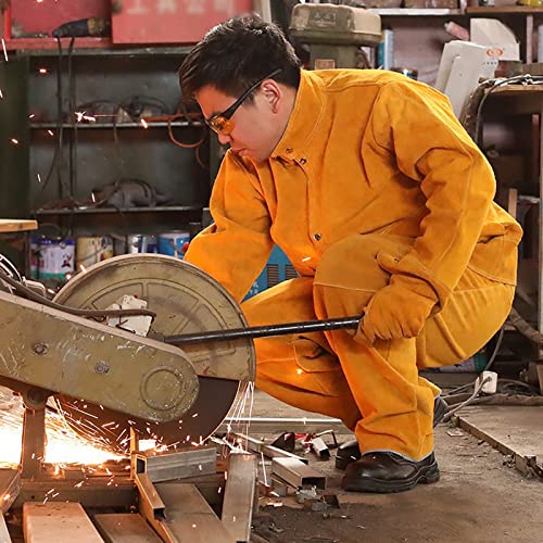 Welding Overalls Cowhide High Temperature Resistance Flame Retardant Insulation Wear-Resistant Welder Welding Protective Clothing,L