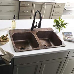 Angelico Copper 33" Double Bowl Drop-In Kitchen Sink with 1 Hole