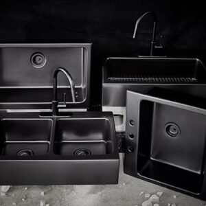 Parker Fireclay Quick-Fit Drop-In Farmhouse Kitchen Sink and Care Kit, 26" Matte Black Single Bowl with 3 Holes