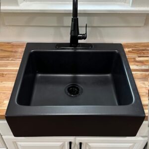 Parker Fireclay Quick-Fit Drop-In Farmhouse Kitchen Sink and Care Kit, 26" Matte Black Single Bowl with 3 Holes