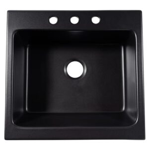 Parker Fireclay Quick-Fit Drop-In Farmhouse Kitchen Sink and Care Kit, 26" Matte Black Single Bowl with 3 Holes