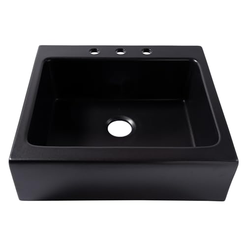 Parker Fireclay Quick-Fit Drop-In Farmhouse Kitchen Sink and Care Kit, 26" Matte Black Single Bowl with 3 Holes