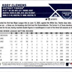 2023 Topps #176 Kody Clemens Detroit Tigers (RC - Rookie Card) NM-MT MLB Baseball