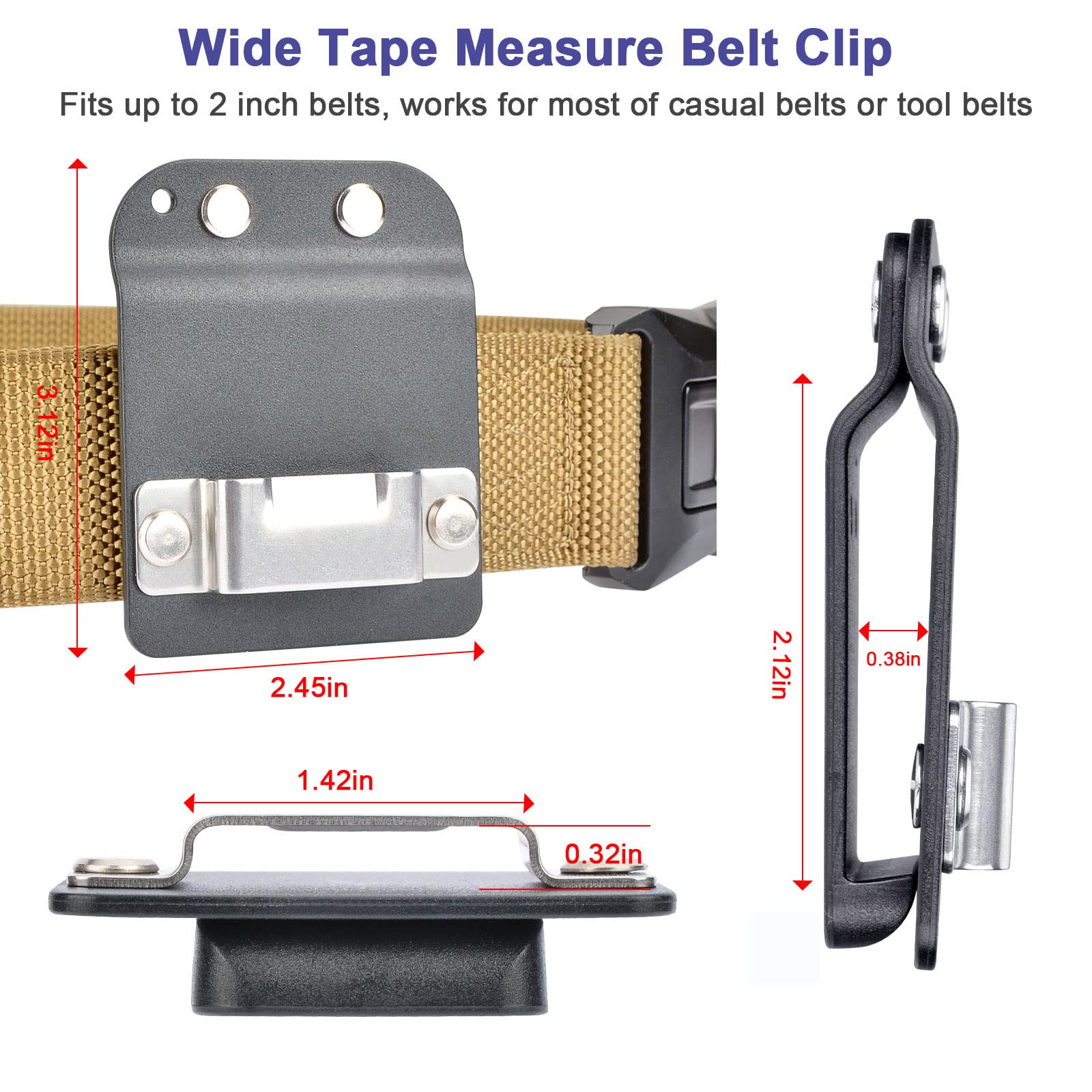 iGuerburn Drill Belt Holder & Tape Measure Holder Clip on 1.5"/1.75"/2" Tool Belt