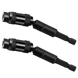 2 Pack Magnetic Swiveling Bit Tip Holder, 1/4" Pivot Drill Bit Holder Quick Release Flexible Screwdriver Bit Holder for Tight Spaces or Corners (Black)