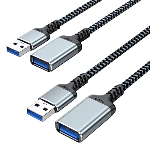 DteeDck USB Extension Cable 6.6ft 2 Pack, USB A Extension 3.0 Cord Braided Extender, USB to USB Extender Cable Male to Female 5Gbps Fast Data Transfer for USB Keyboard Mouse Flash Drive Hard Drive