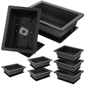 doitool 8 sets rectangular bonsai training pot, 6 and 9 inch plastic bonsai pot with drainage tray, large bonsai planter pot for desktop decoration nursery, garden, balcony, black