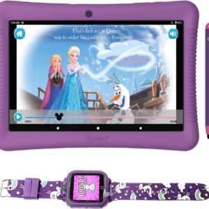 Contixo Kids Tablet, K102 10 Inch Tablet for Kids and Smart Watch Bundle, 2GB 32 GB Toddler Tablet with Bluetooth, with Smart Watch That Touch Screen, Camera, Video and Audio Recording - Purple