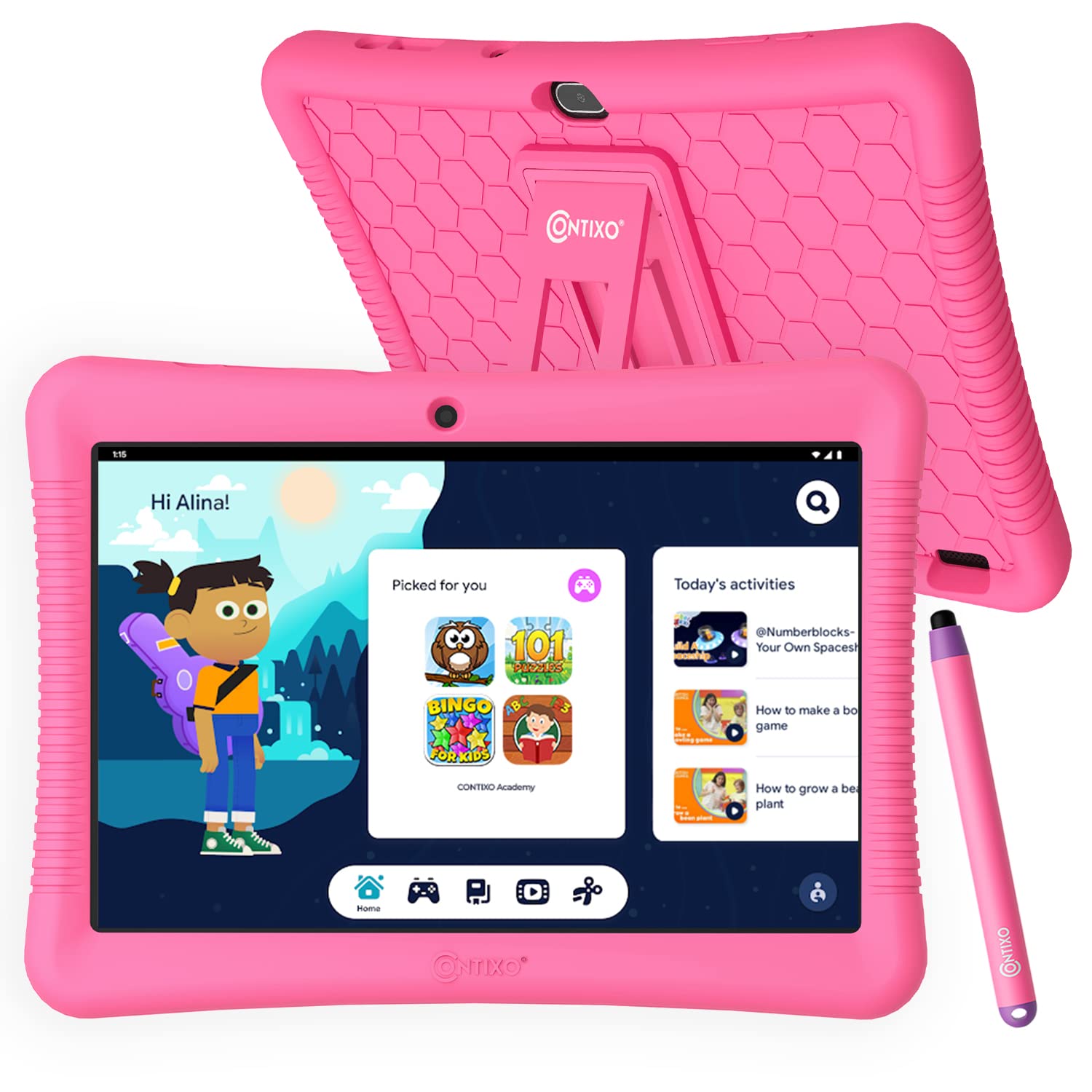 Contixo Kids Tablet, K102 10 Inch Tablet for Kids and Smart Watch Bundle, 2GB 32 GB Toddler Tablet with Bluetooth, with Smart Watch That Touch Screen, Camera, Video and Audio Recording - Pink