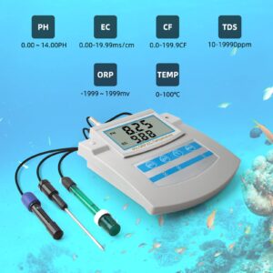 Water Quality Monitor, LCD Display, with High Precise PH, Temperature and EC Probe, 0°C to 50°C Auto Compensate Temperature, 6 in 1 PH ORP EC CF TDS Temperature Tester(USA)