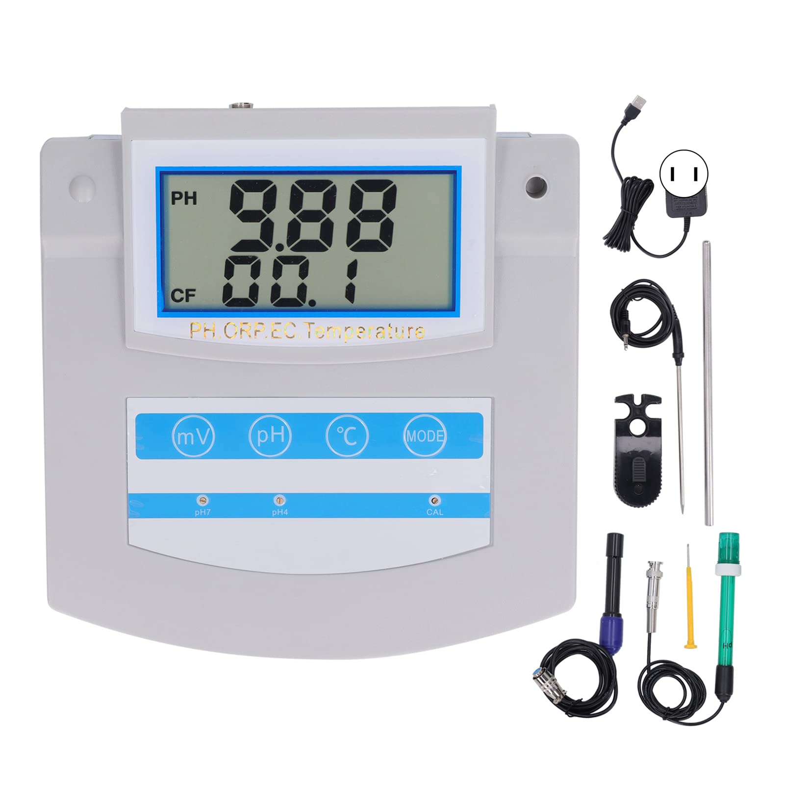 Water Quality Monitor, LCD Display, with High Precise PH, Temperature and EC Probe, 0°C to 50°C Auto Compensate Temperature, 6 in 1 PH ORP EC CF TDS Temperature Tester(USA)