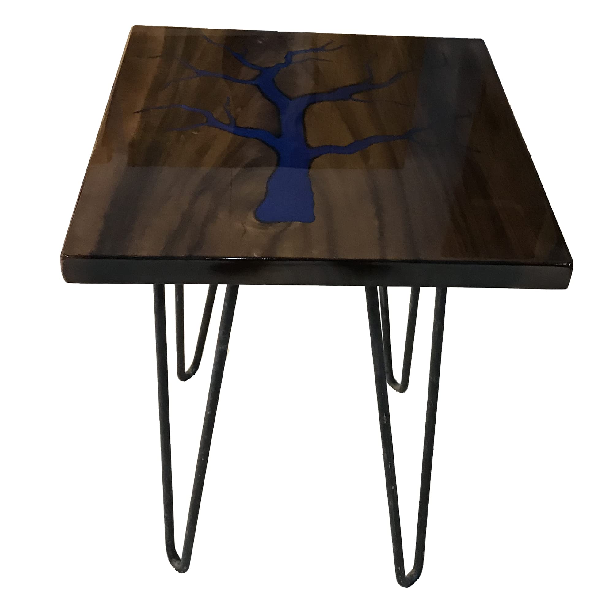 Aurtem Modern Square Coffee Table with Blue Epoxy Home Furniture Household Essential Coffee Table Sturdy Wooden, Resin Console Table Accent Piece for Your Living Room and Office (20''X20'')