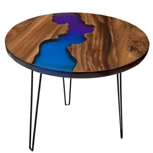 stunning round artistic epoxy river coffee table for living room - eye-catching, unique & natural luxury home decor centerpiece with durable resin surface (20''x20'')