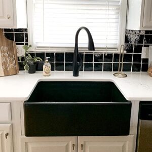 Austen Fireclay Farmhouse Apron Kitchen Sink and Care Kit, 30" Matte Black Single Bowl