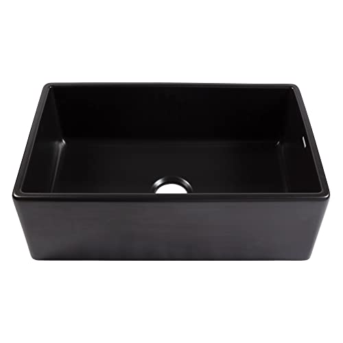 Austen Fireclay Farmhouse Apron Kitchen Sink and Care Kit, 30" Matte Black Single Bowl