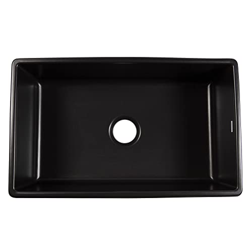 Austen Fireclay Farmhouse Apron Kitchen Sink and Care Kit, 30" Matte Black Single Bowl