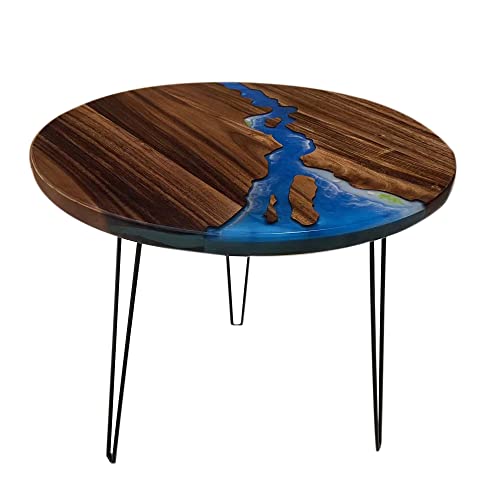 Round Coffee Table Pure Handmade Teak Wood Resin Furniture for Home Decor, Teak Resin Coffee Round Table, round kitchen table, for Home, Balcony, Office, Farmhouse and Living Room (CUSTOMIZED SIZE)