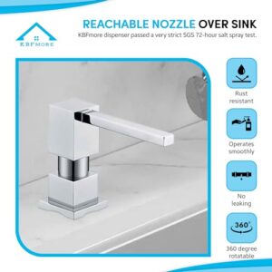 KBFmore 350 ml Square Polished Chrome Finish Kitchen Soap or Lotion Dispenser Fingerprint, Spot and Rust Resistant Stainless Steel 360 Degree Swivel Spout with Countertop Design PET Bottle