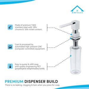 KBFmore 350 ml Square Polished Chrome Finish Kitchen Soap or Lotion Dispenser Fingerprint, Spot and Rust Resistant Stainless Steel 360 Degree Swivel Spout with Countertop Design PET Bottle