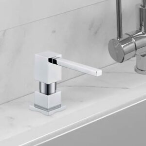 KBFmore 350 ml Square Polished Chrome Finish Kitchen Soap or Lotion Dispenser Fingerprint, Spot and Rust Resistant Stainless Steel 360 Degree Swivel Spout with Countertop Design PET Bottle