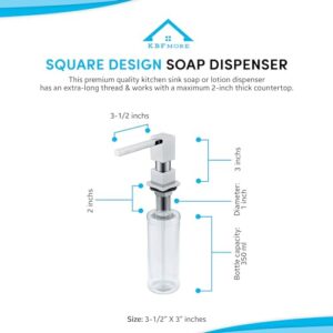 KBFmore 350 ml Square Polished Chrome Finish Kitchen Soap or Lotion Dispenser Fingerprint, Spot and Rust Resistant Stainless Steel 360 Degree Swivel Spout with Countertop Design PET Bottle