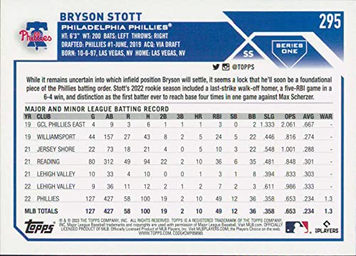 2023 Topps #295 Bryson Stott NM-MT Philadelphia Phillies Baseball Trading Card