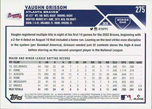 2023 Topps #275 Vaughn Grissom NM-MT RC Rookie Atlanta Braves Baseball Trading Card