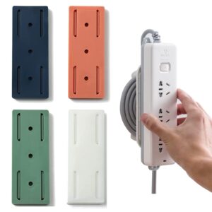 eullva 4 pcs adhesive punch-free socket holder,power strip holder,self-adhesive desktop socket fixer, for cable management kitchen office home (4 colors)