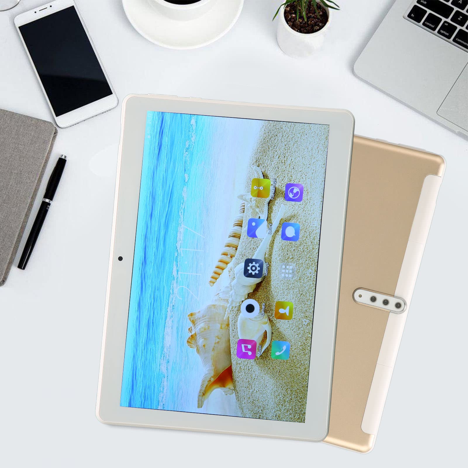 10.1 Inch Tablet, Front 500w Rear 1300w Gold 2.4G 5G WiFi 8800mAh Tablet PC for 11.0 for Painting (US Plug)