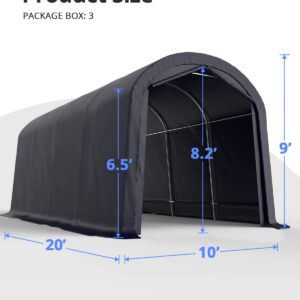 KING BIRD 10' x 20' Heavy Duty Carport Round Style Outdoor Instant Garage Anti-Snow Car Canopy with Reinforced Ground Bars