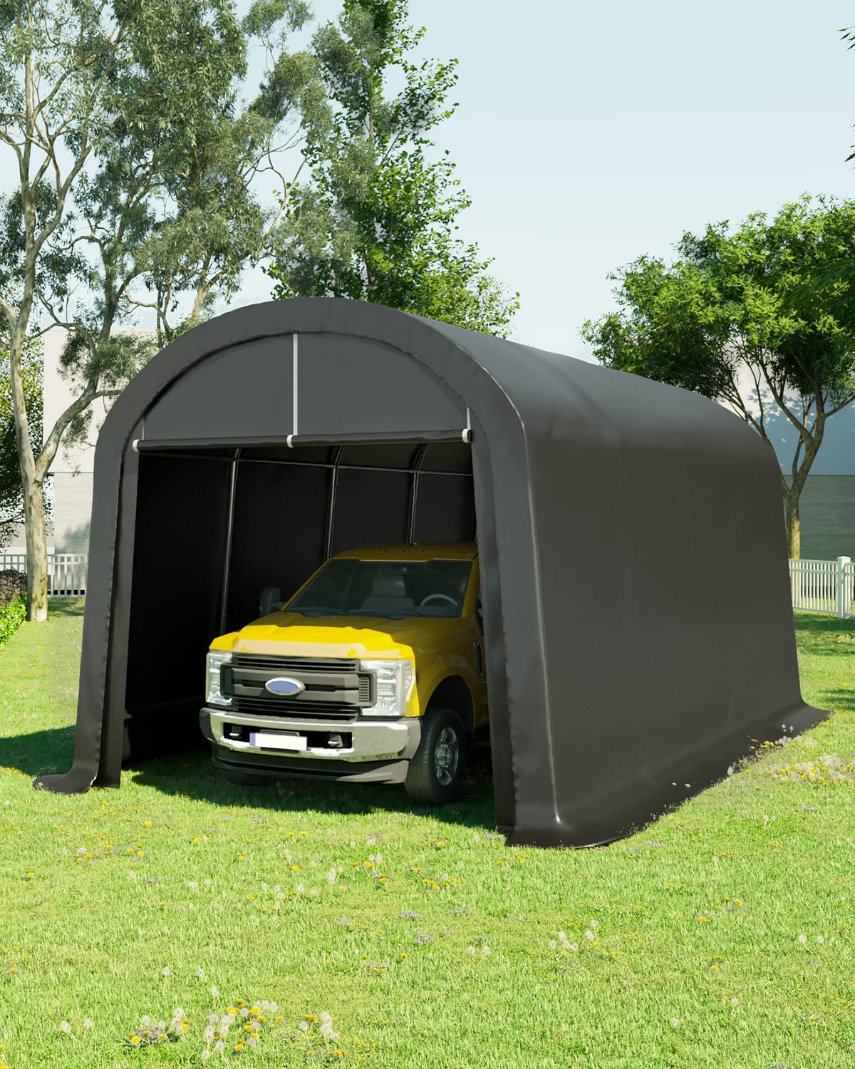 KING BIRD 10' x 20' Heavy Duty Carport Round Style Outdoor Instant Garage Anti-Snow Car Canopy with Reinforced Ground Bars