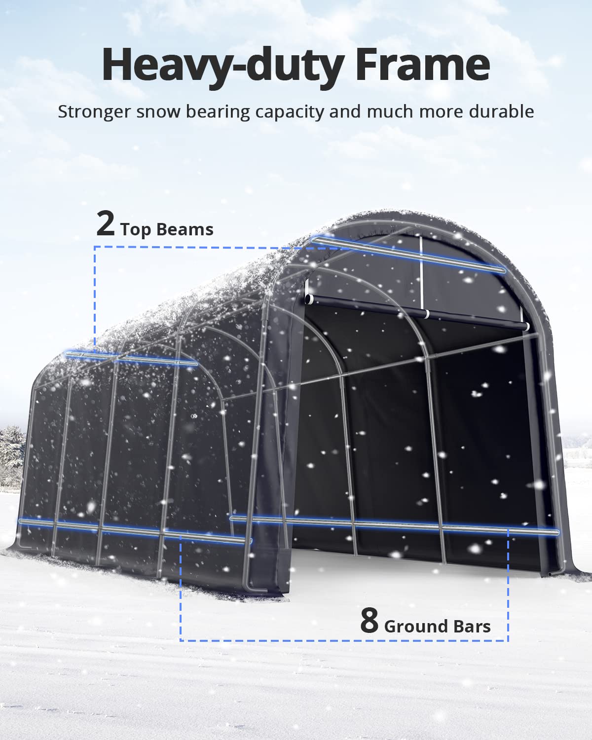 KING BIRD 10' x 20' Heavy Duty Carport Round Style Outdoor Instant Garage Anti-Snow Car Canopy with Reinforced Ground Bars