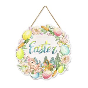 easter decorations for the home, cute bunny colorful eggs wooden hanging sign, handmade welcome door hange for front porch window wall farmhouse indoor outdoor