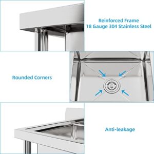 RIEDHOFF Stainless Steel Utility Sink with 2 Compartments, [Wide Compartment] Commercial Kitchen Sink for Laundry, Backyard, Garage, Restaurant, Outdoor -Bowl 16" L x 14" W x 9" H