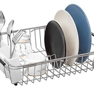 SANNO Dish Drying Rack, Expandable Dish Drainer Over Sink Kitchen Sink Grate Sink Protector for Kitchen Organization Stainless Steel