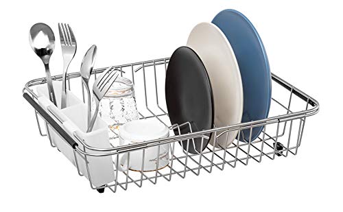 SANNO Dish Drying Rack, Expandable Dish Drainer Over Sink Kitchen Sink Grate Sink Protector for Kitchen Organization Stainless Steel