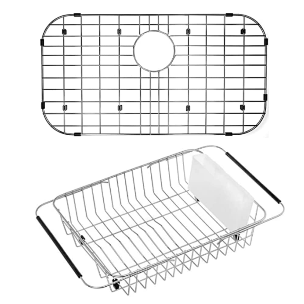 SANNO Kitchen Sink Grate Stainless Steel Sink Protector for Kitchen Sink Dish Drying Rack, Expandable Dish Drainer