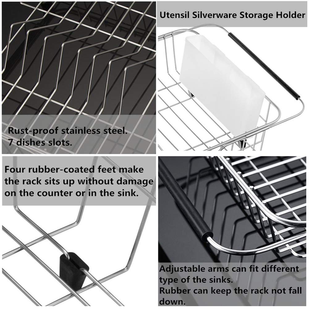 SANNO Kitchen Sink Grate Stainless Steel Sink Protector for Kitchen Sink Dish Drying Rack, Expandable Dish Drainer