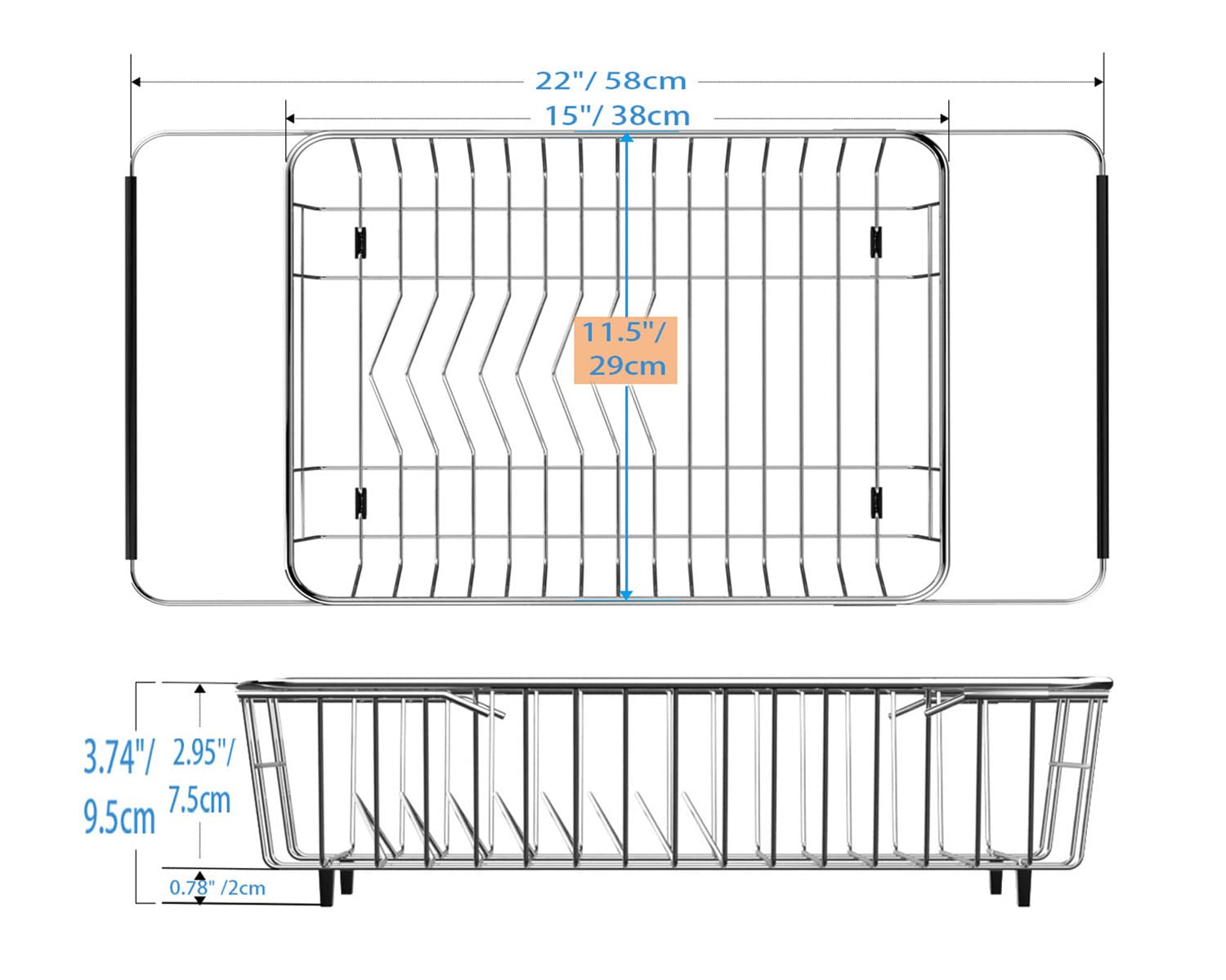 SANNO Kitchen Sink Grate Stainless Steel Sink Protector for Kitchen Sink Dish Drying Rack, Expandable Dish Drainer