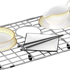 SANNO Kitchen Sink Grate Stainless Steel Sink Protector for Kitchen Sink Dish Drying Rack, Expandable Dish Drainer