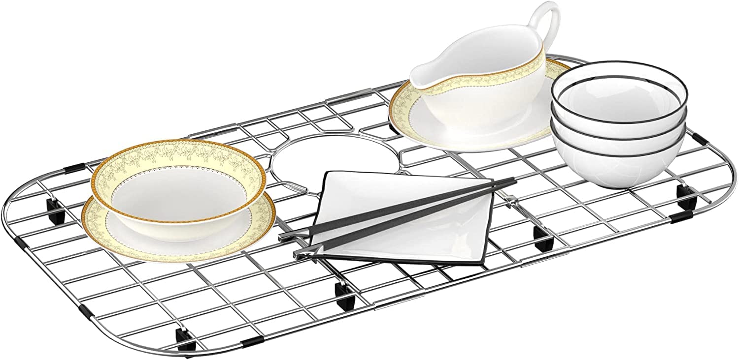 SANNO Kitchen Sink Grate Stainless Steel Sink Protector for Kitchen Sink Dish Drying Rack, Expandable Dish Drainer