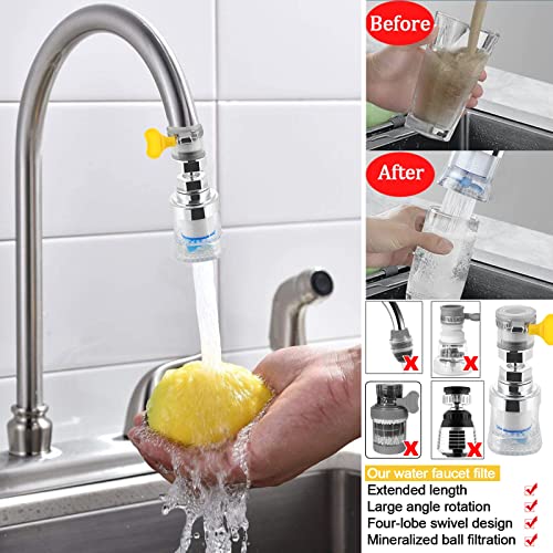 pzlobiet Sink Water Filter, 360 Rotating Design, Removes Chlorine, Fluoride, Heavy Metals, Softens Hard Water, 2 Pcs