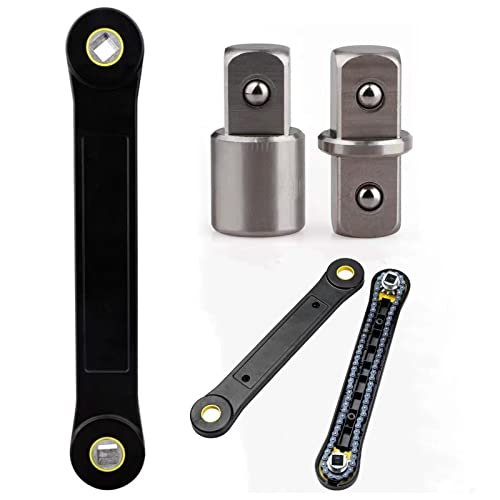 Wrench Extender Non-Swivel Leveraging Ratchet Socket Wrench Tool with 2 Adapters Universal Wrench Combination Car Repair Tight 3/8 and 1/4 Adapter